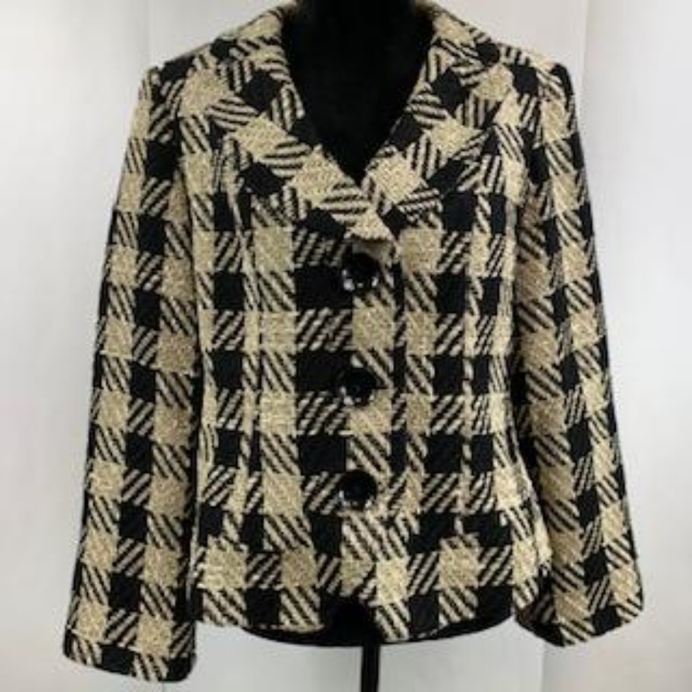 Black & Tan Checkerboard Tweed Blazer - Gem